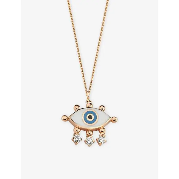 LA MAISON COUTURE Selda Evil Eye 14ct Rose-gold And Diamond Necklace - White