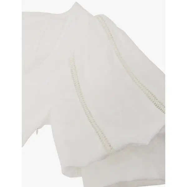 REISS Riva Puff-sleeved Linen Midi Dress - Ivory