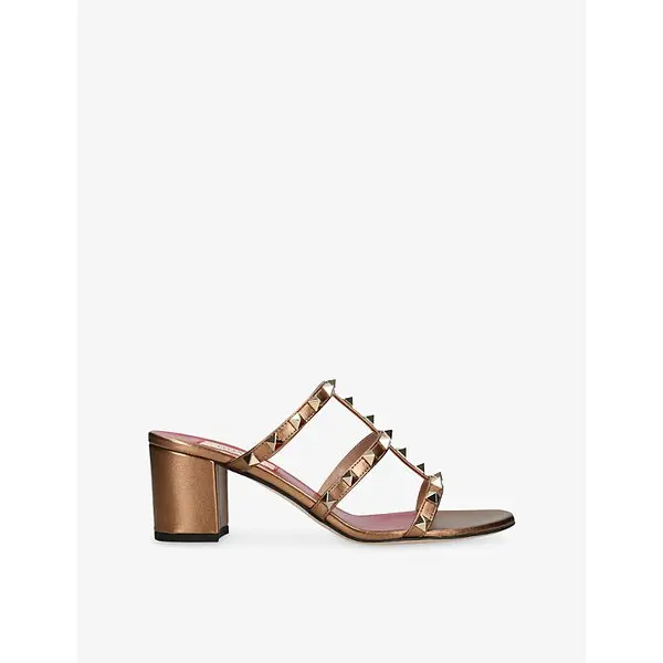 Valentino Garavani Rockstud 60 Leather Heeled Mules - Bronze