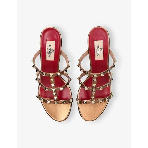 Valentino Garavani Rockstud 60 Leather Heeled Mules - Bronze