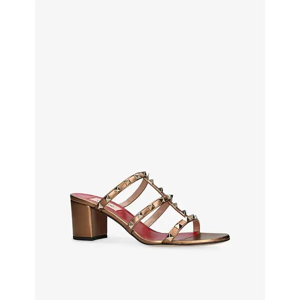 Valentino Garavani Rockstud 60 Leather Heeled Mules - Bronze