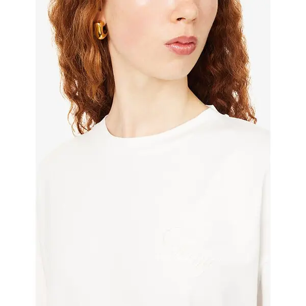 LENY Embroidered Cotton-blend T-shirt - Ivory