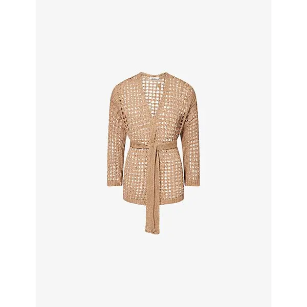 Max Mara Cotton Open Knit Belted Cardigan