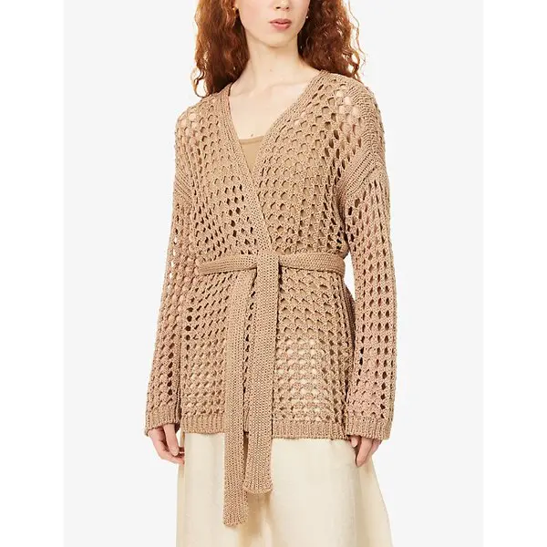Max Mara Cotton Open Knit Belted Cardigan