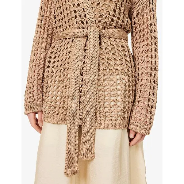 Max Mara Cotton Open Knit Belted Cardigan
