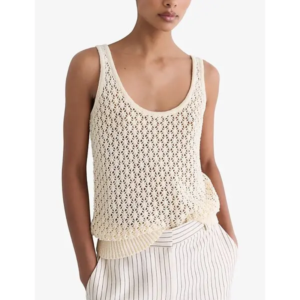 REISS Colette Knitted Linen Vest - Ivory