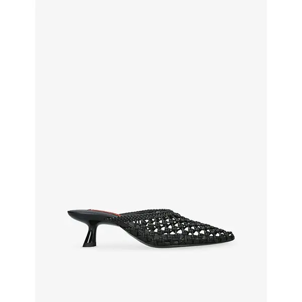 SIMONMILLER Knotted Gala Woven Heeled Mules - Black