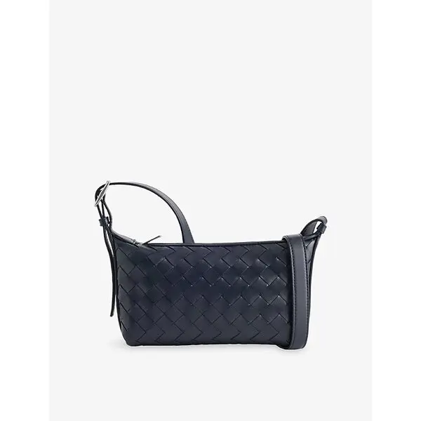 Bottega Veneta Traveler Leather Pouch - Midnight-silver