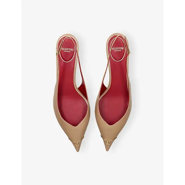 Valentino Garavani Heartip Sling 35 Leather Slingback Courts With Stiletto Heel - Camel