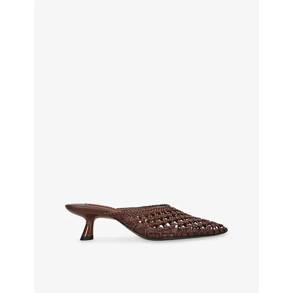 SIMONMILLER Knotted Gala Woven Heeled Mules - Dark Brown