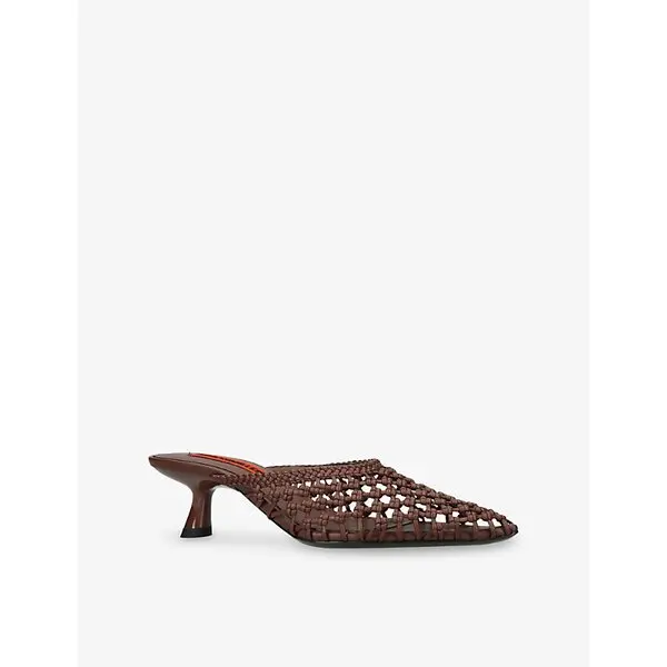 SIMONMILLER Knotted Gala Woven Heeled Mules - Dark Brown
