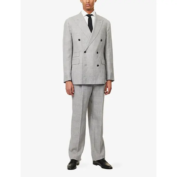 Dunhill Check Cavendish Double-breasted Linen-blend Jacket