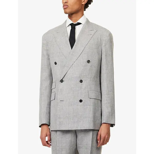 Dunhill Check Cavendish Double-breasted Linen-blend Jacket