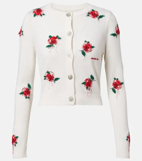SHUSHU/TONG Floral Wool Cardigan - White