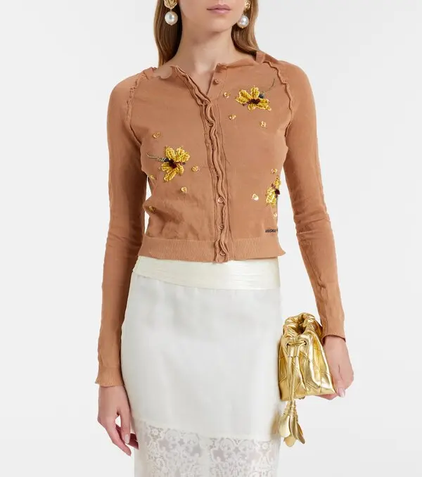 SHUSHU/TONG Beaded Floral Cotton-blend Cardigan