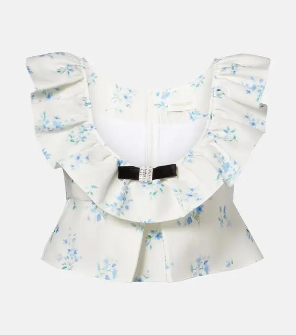 SHUSHU/TONG Floral Ruffled Cotton And Silk Top With Bow Detail - White