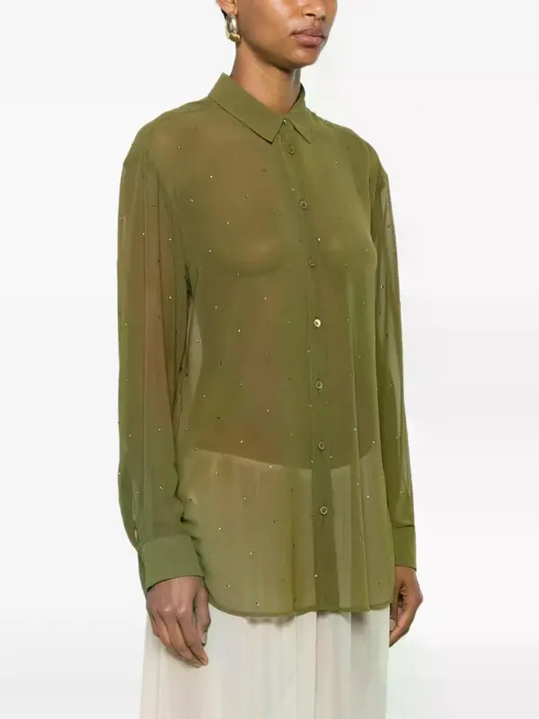 MC2 SAINT BARTH Rhinestone Embellished Semi-sheer Shirt - Green