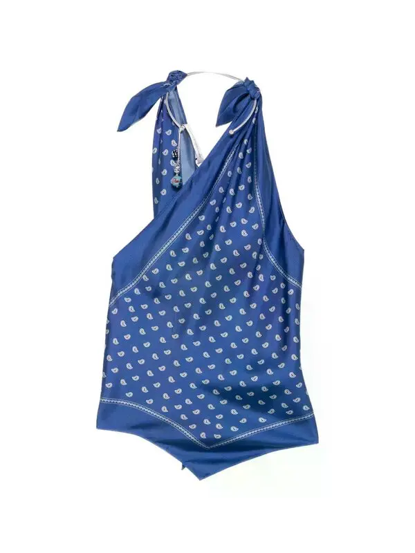 Christopher Esber One-shoulder Bandana Print Scarf-tie Top - Blue