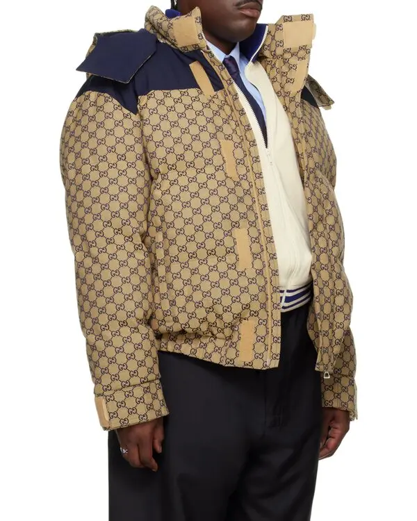 Gucci All-over Gg Canvas Puffer Coat With Removable Hood - Nude