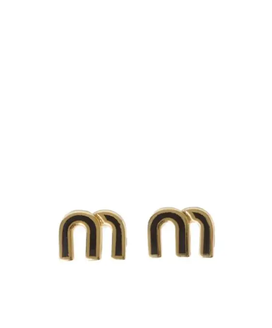 Miu Miu Logo Stud Earrings - Black