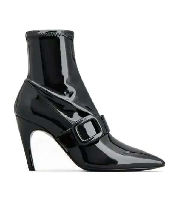 ROGER VIVIER Viv' Choc Stretch Lacquered Buckle Ankle Boots