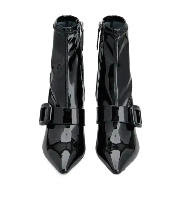 ROGER VIVIER Viv' Choc Stretch Lacquered Buckle Ankle Boots