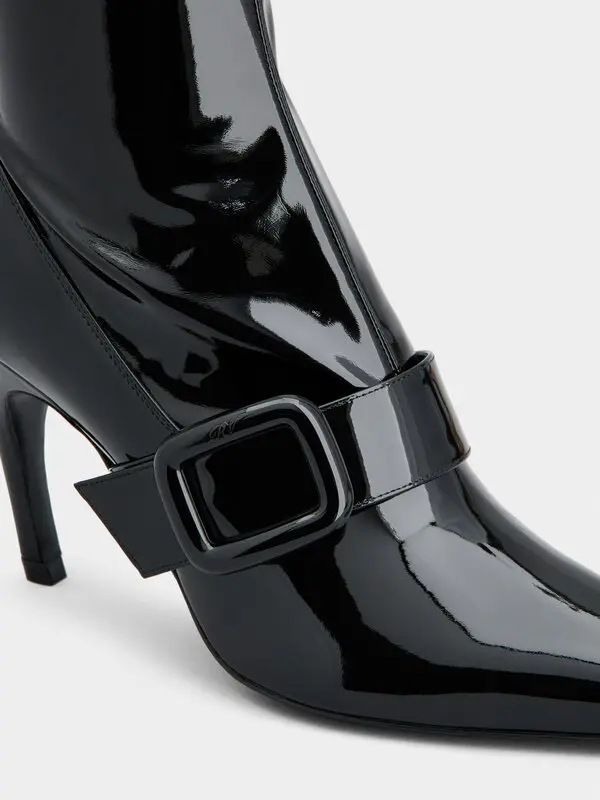 ROGER VIVIER Viv' Choc Stretch Lacquered Buckle Ankle Boots