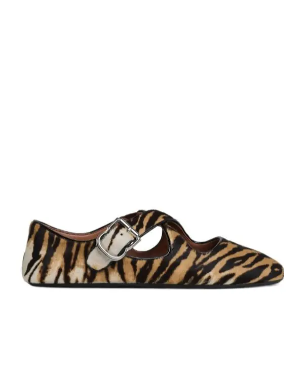 Alaïa Criss-cross Ballet Flats In Tiger Print Haircalf - Black