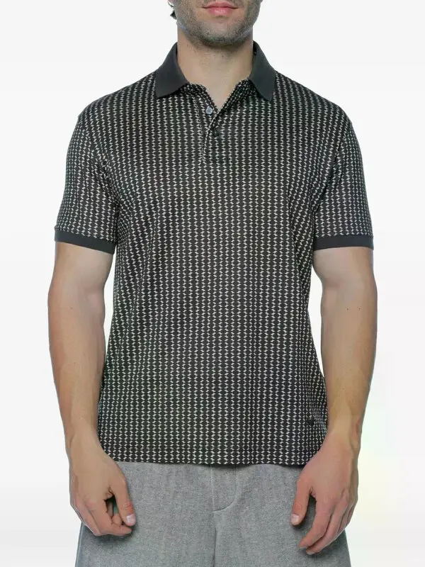 Emporio Armani Geometric-print Polo Shirt - Grey