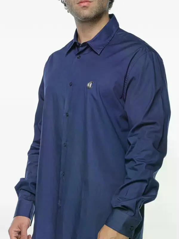 Just Cavalli Logo-patch Long-sleeve Shirt - Blue