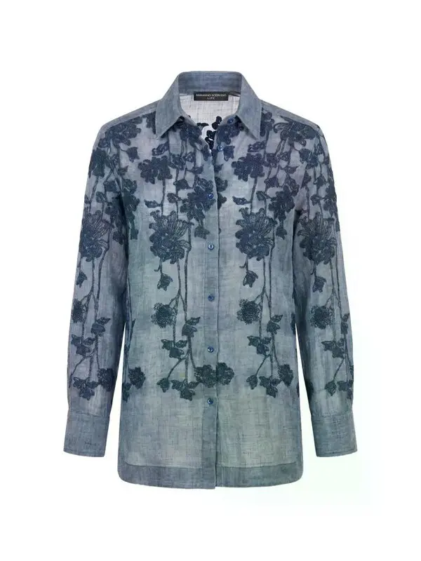 Ermanno Scervino Embroidered Linen Shirt - Blue