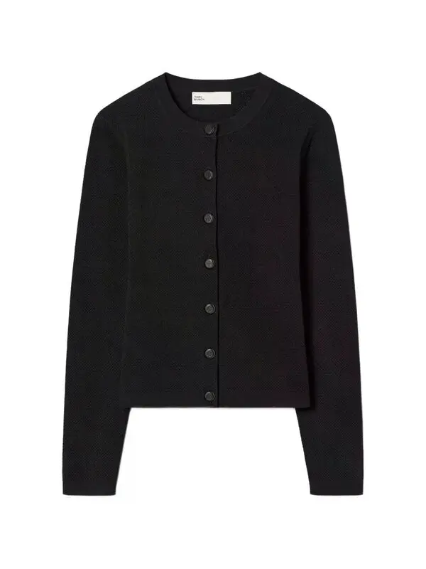 Tory Burch Pointelle T Monogram Knit Cardigan - Black