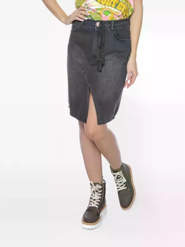 ONETEASPOON Trucker Front-slit Midi Skirt - Black