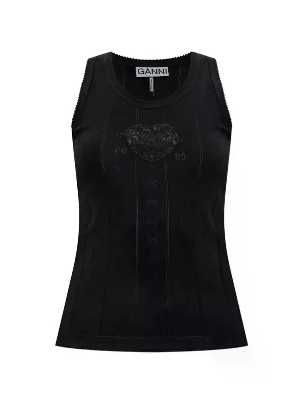GANNI Heart Patch Pointelle Knit Top