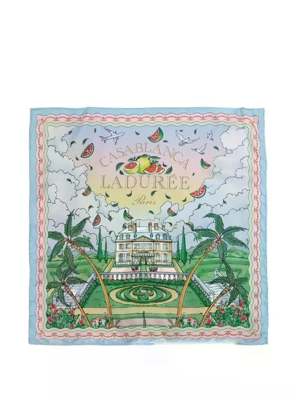 Casablanca Laduree-motif Silk Scarf - Blue