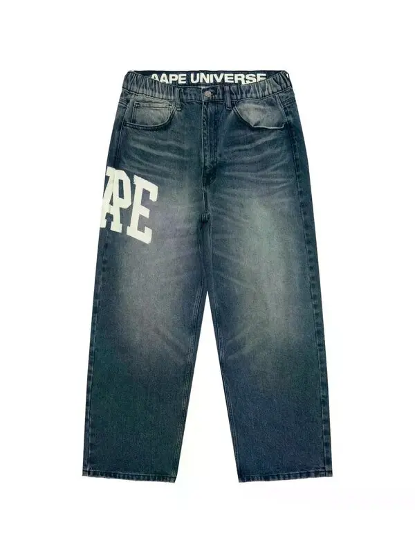 AAPE BY *A BATHING APE Relaxed Fit Embroidered Logo Jeans - Blue