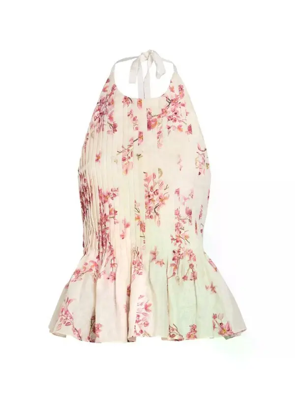 Agua Bendita Caña Cauca" Floral Print Halterneck Top - Neutrals