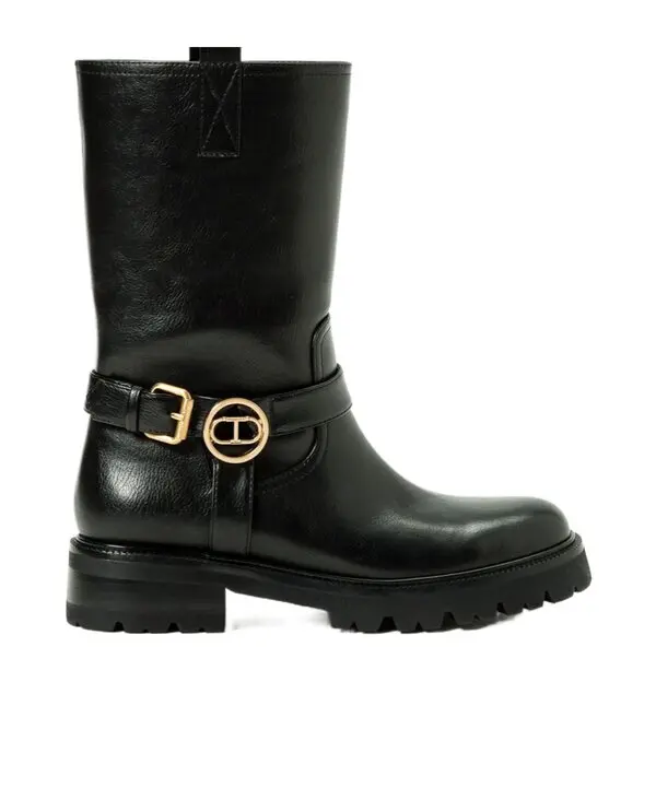 TWINSET Leather Buckled Boots