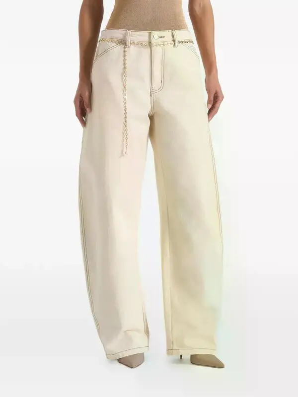 Manière De Voir Cream Hourglass Barrel Leg Jeans With Chain Detail