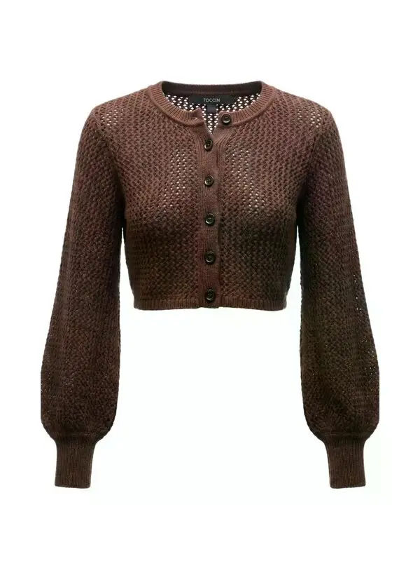 TOCCIN Tori Open-knit Cropped Cardigan - Brown