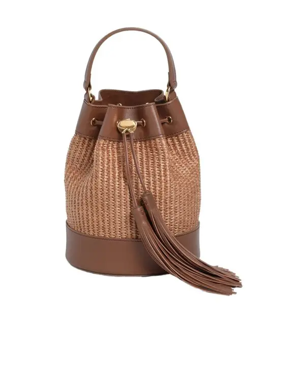 GIANVITO ROSSI Raffia And Leather Bucket Bag With Tassel Detail