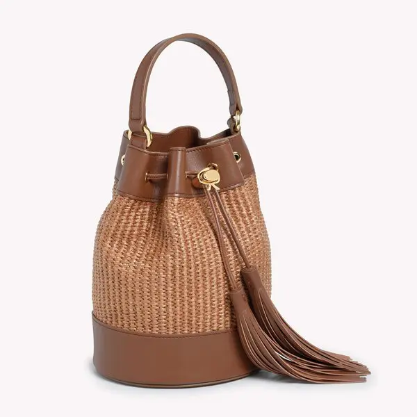 GIANVITO ROSSI Raffia And Leather Bucket Bag With Tassel Detail