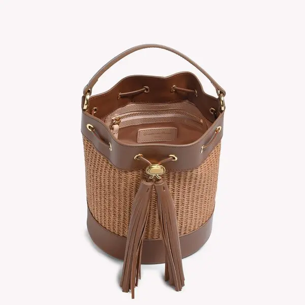 GIANVITO ROSSI Raffia And Leather Bucket Bag With Tassel Detail