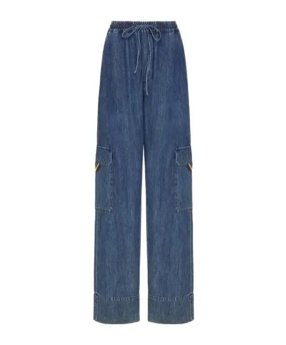 Valentino Garavani Logo Plaque Drawstring Cargo Jeans