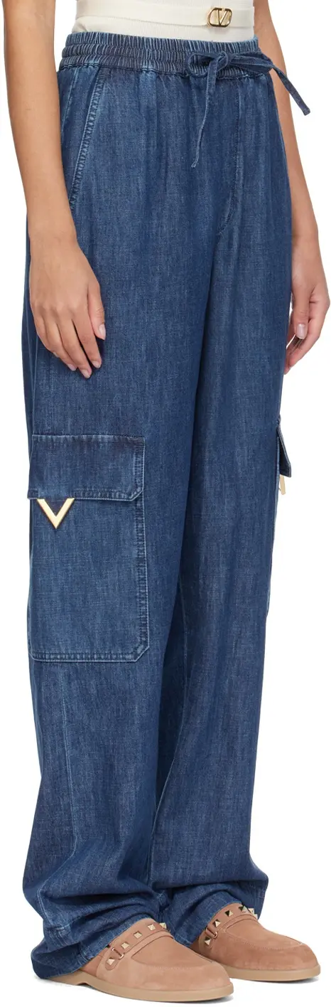 Valentino Garavani Logo Plaque Drawstring Cargo Jeans