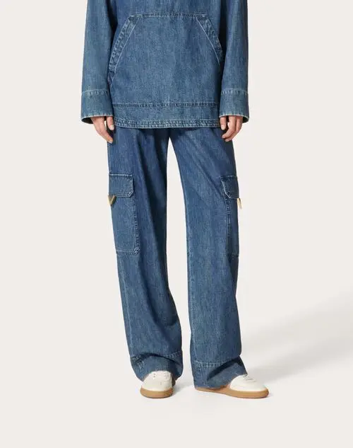 Valentino Garavani Logo Plaque Drawstring Cargo Jeans