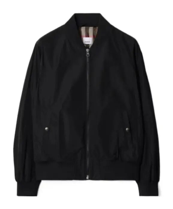 Burberry Bomber Jacket With Zip Closure And Silicone Patch - Black
