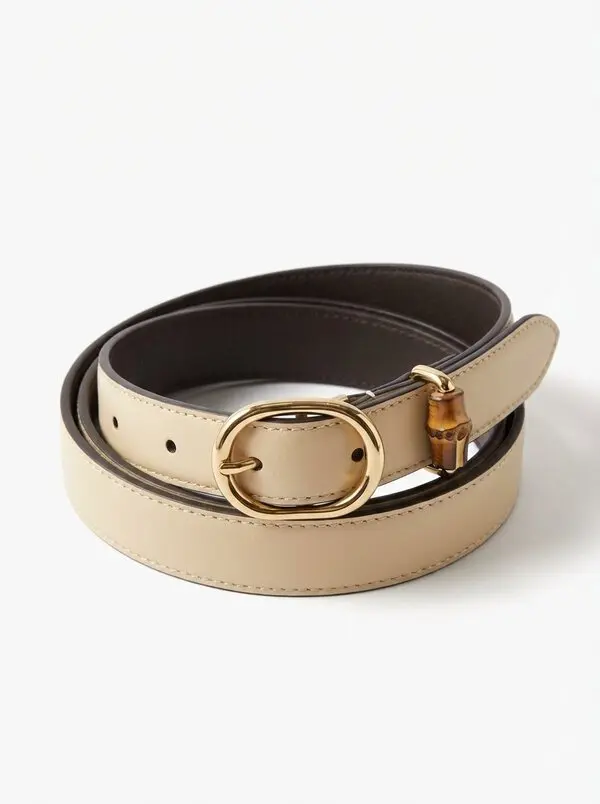 Gucci Thin Belt With Oval Buckle - Ivory