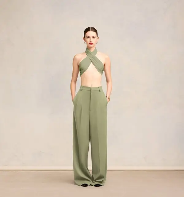 AMI Paris Halterneck Cropped Top With Pleated Back Tie