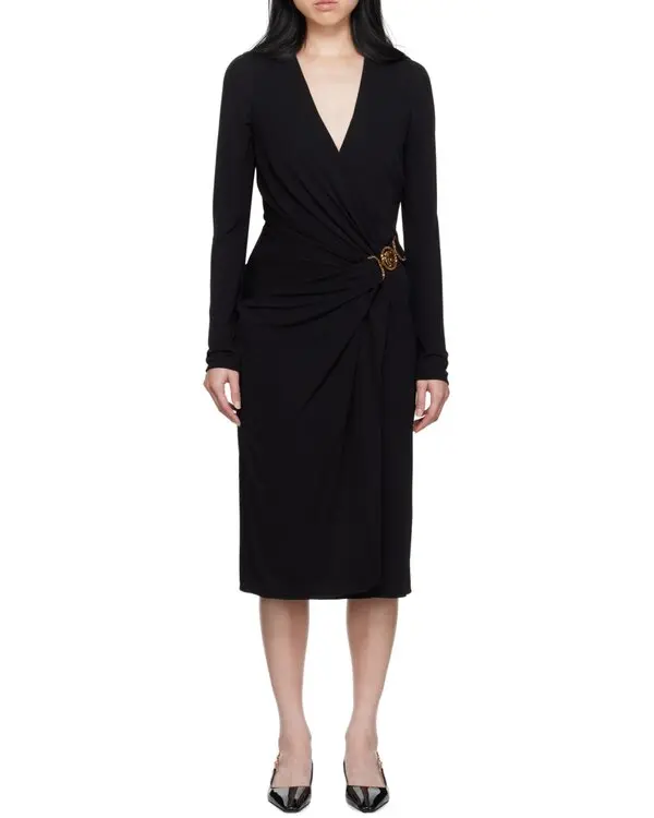 Versace Medusa '95 V-neck Midi Wrap Dress - Black